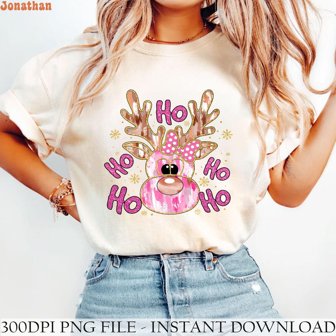 Ho Ho Ho Reindeer Colorful Christmas Png, Christmas Girly Png, Pink ...