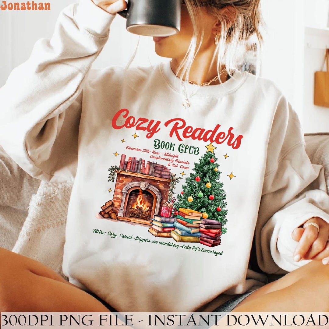 Christmas Cozy Readers Book Club Png, Book Lovers Christmas Png, Bookworm Christmas Png ...