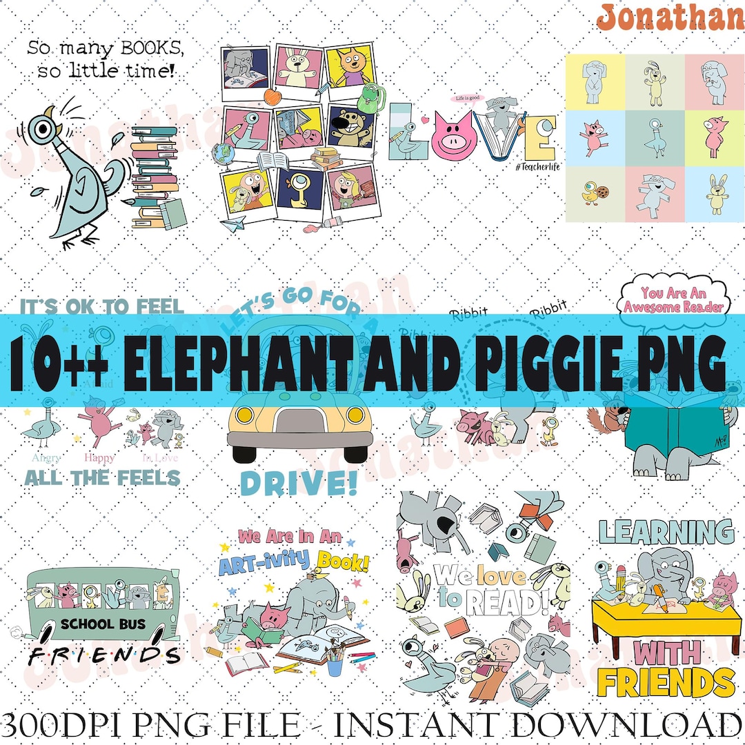Elephant and Piggie Reading Book Bundle Png, Children's Book Png, Book ...