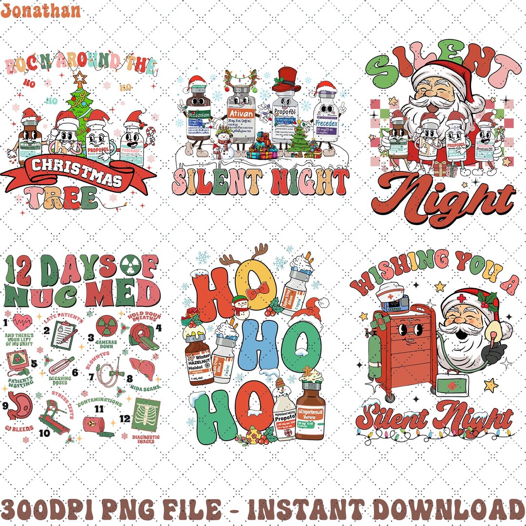 Silent Night Medical Nurse Christmas Bundle Png, Nurse Christmas Png ...