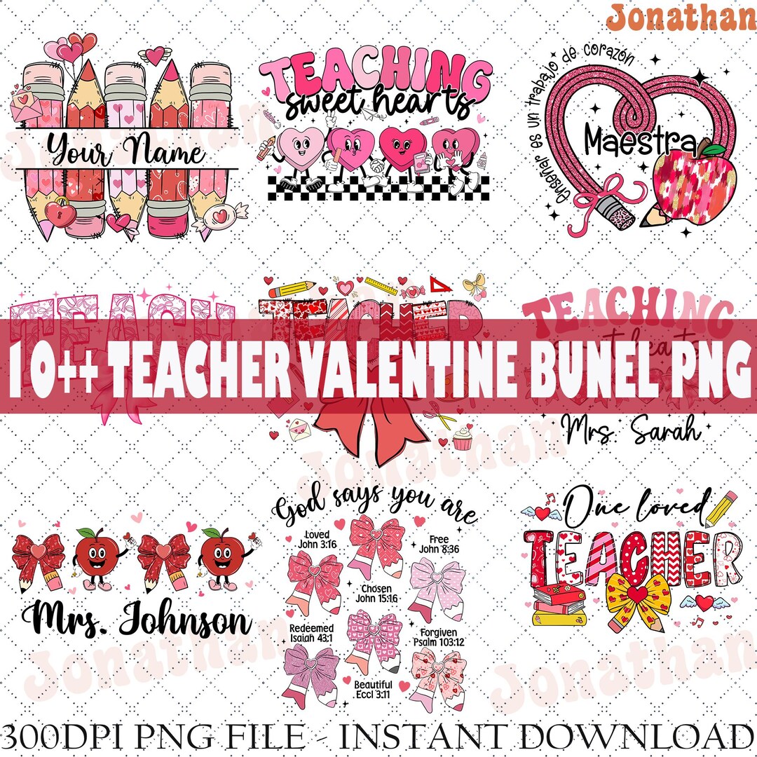 10 Teacher Valentine Bundle Png, Valentines Day Teacher Design, Retro ...