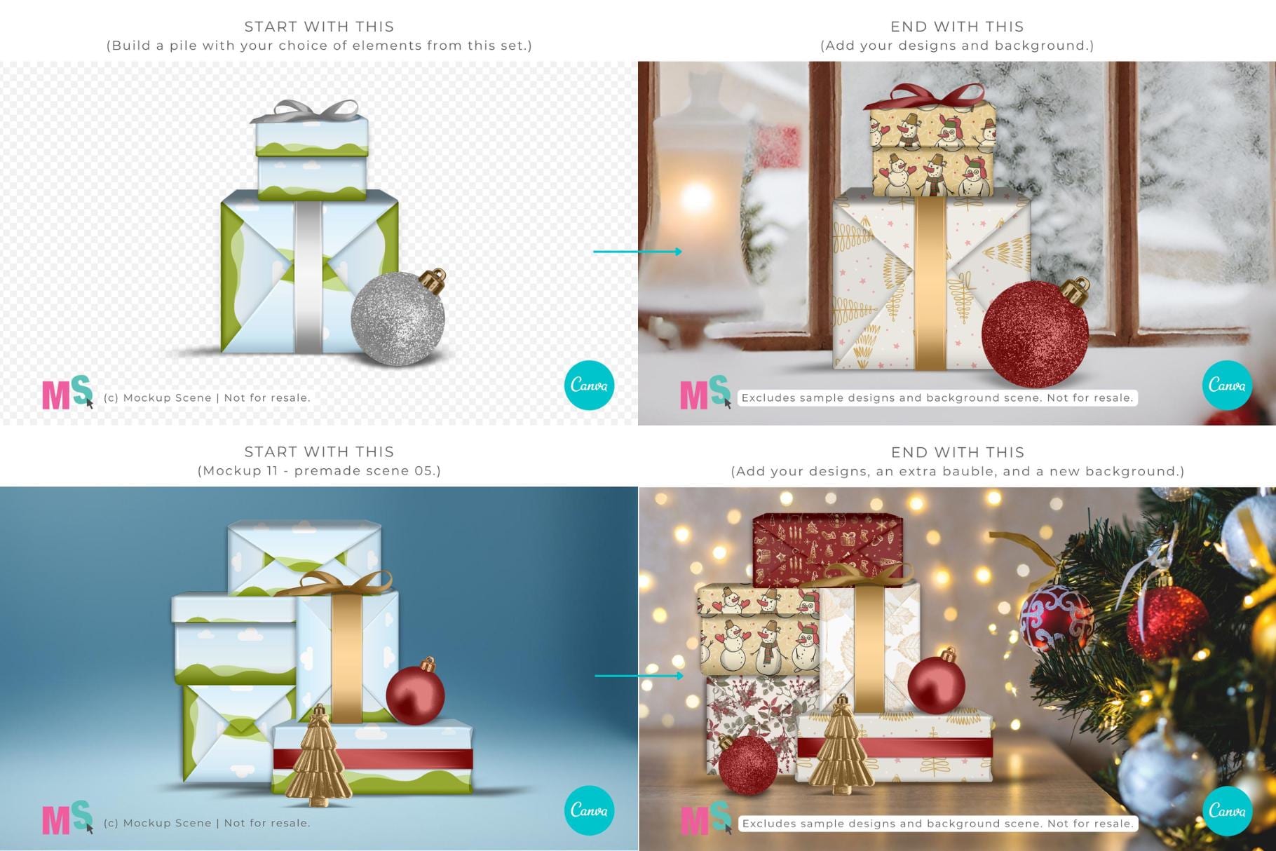 Christmas Gift Stacks Canva Mockup Set for Festive Surface Pattern ...