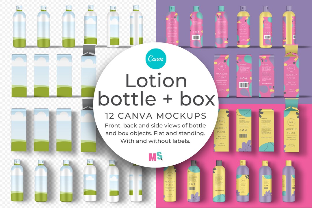 Lotion Bottle and Box Mockup for Canva With Shrink Wrapped Wrap Around ...