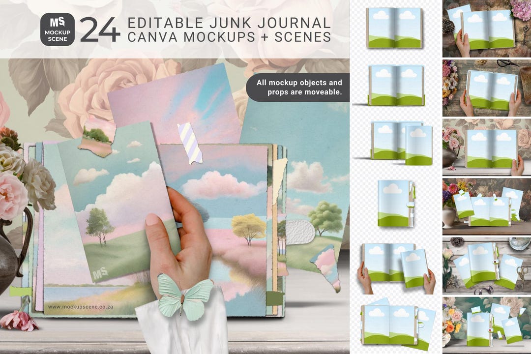 Junk Journal Canva Mockup Kit Fully Customisable and Editable With ...