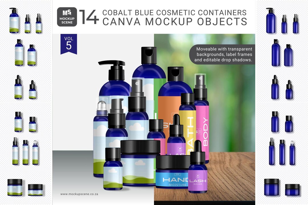 Cobalt Blue Cosmetic Container Mockups for Canva, Display Beauty ...