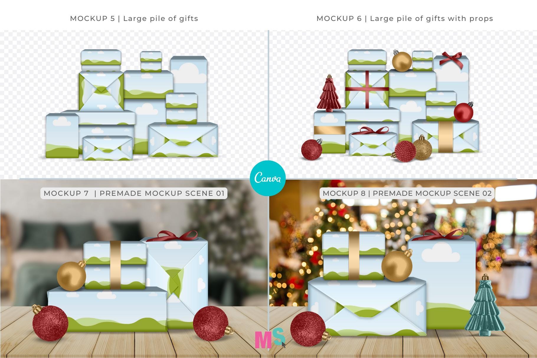 Christmas Gift Stacks Canva Mockup Set for Festive Surface Pattern ...