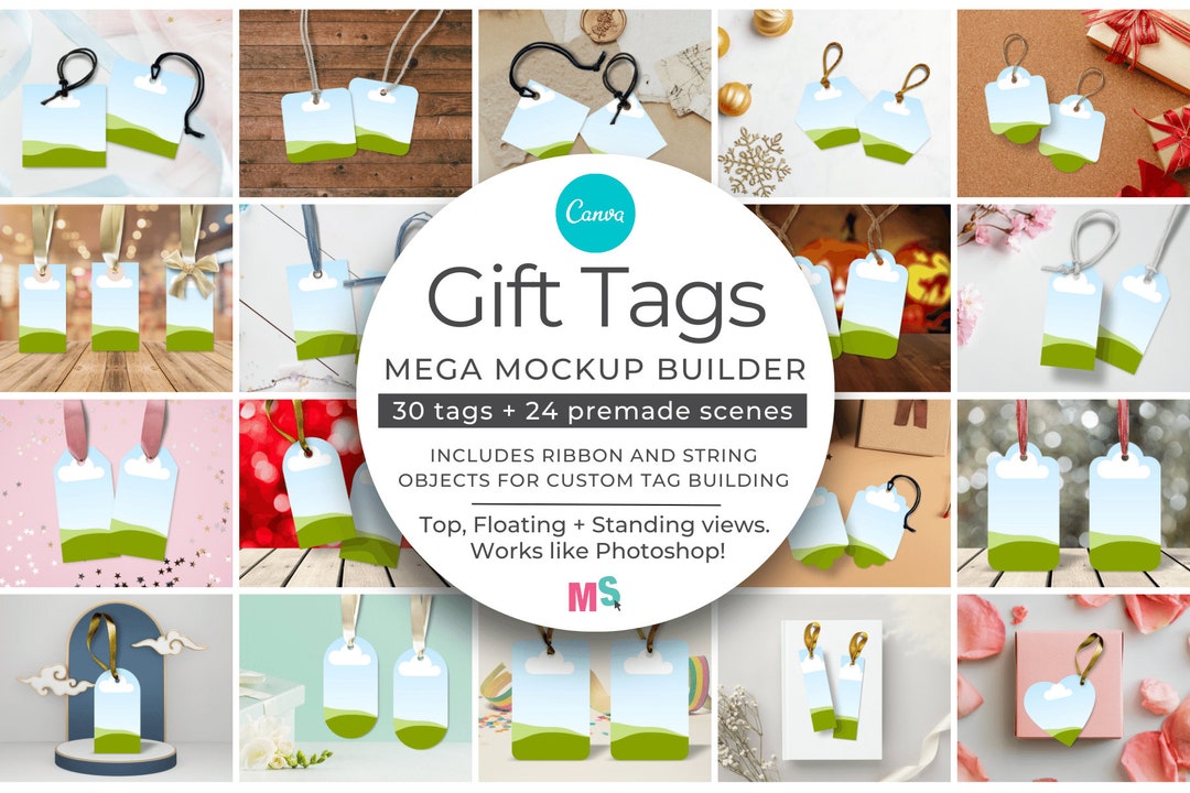 Gift Tag Mockup Builder for Canva Gift Card Hang Swing Tag Label ...