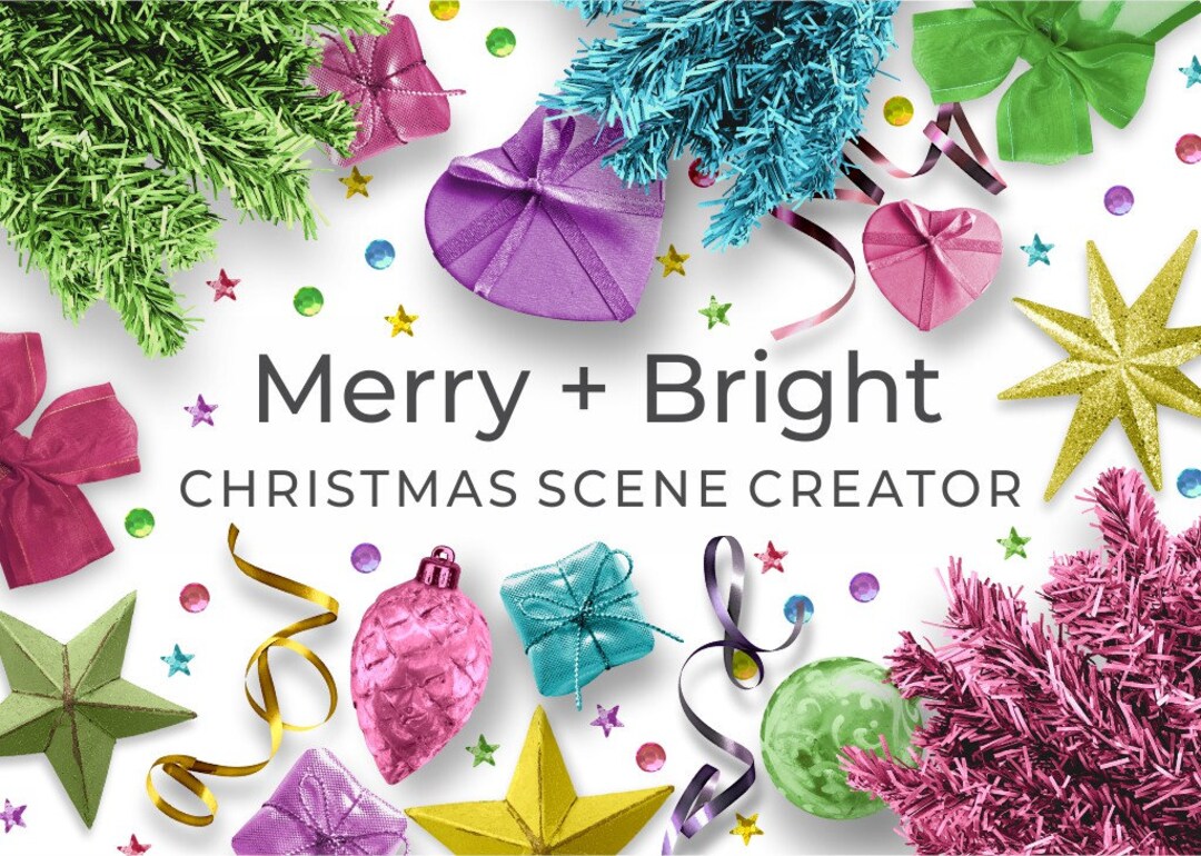 Merry and Bright Christmas Scene Creator Bundle Canva PNG Props Objects ...