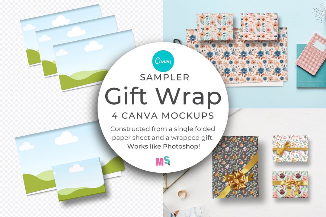 Gift Wrap Mockup for Canva Sampler Gifting Paper Pattern Design Mockup ...