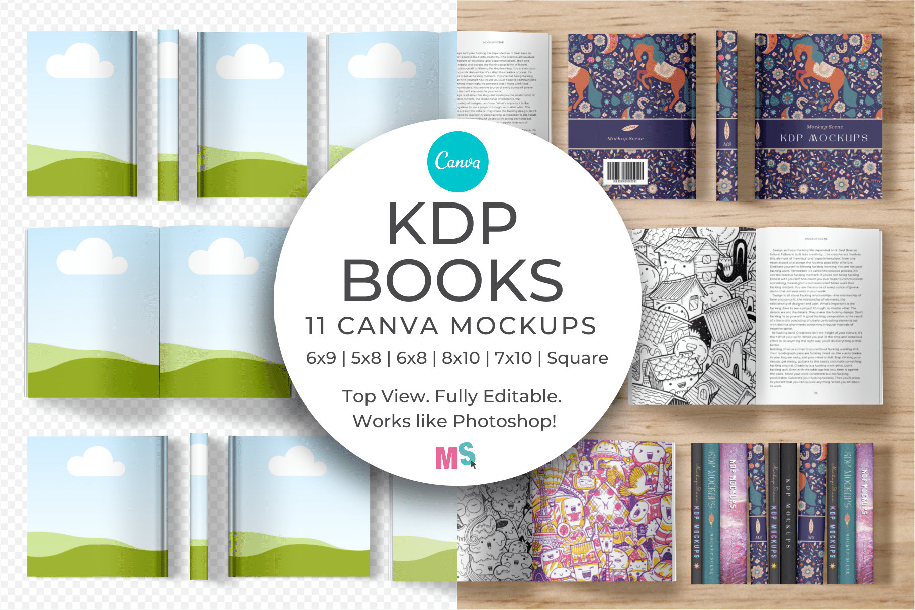 KDP Book Mockups for Canva 6x9 5x8 6.8 8x10 7x10 Square Pages Amazon ...