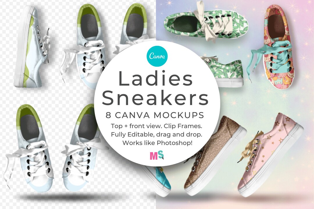 Ladies Sneakers Mockup Canva Template Shoe Mockup Footwear Apparel ...