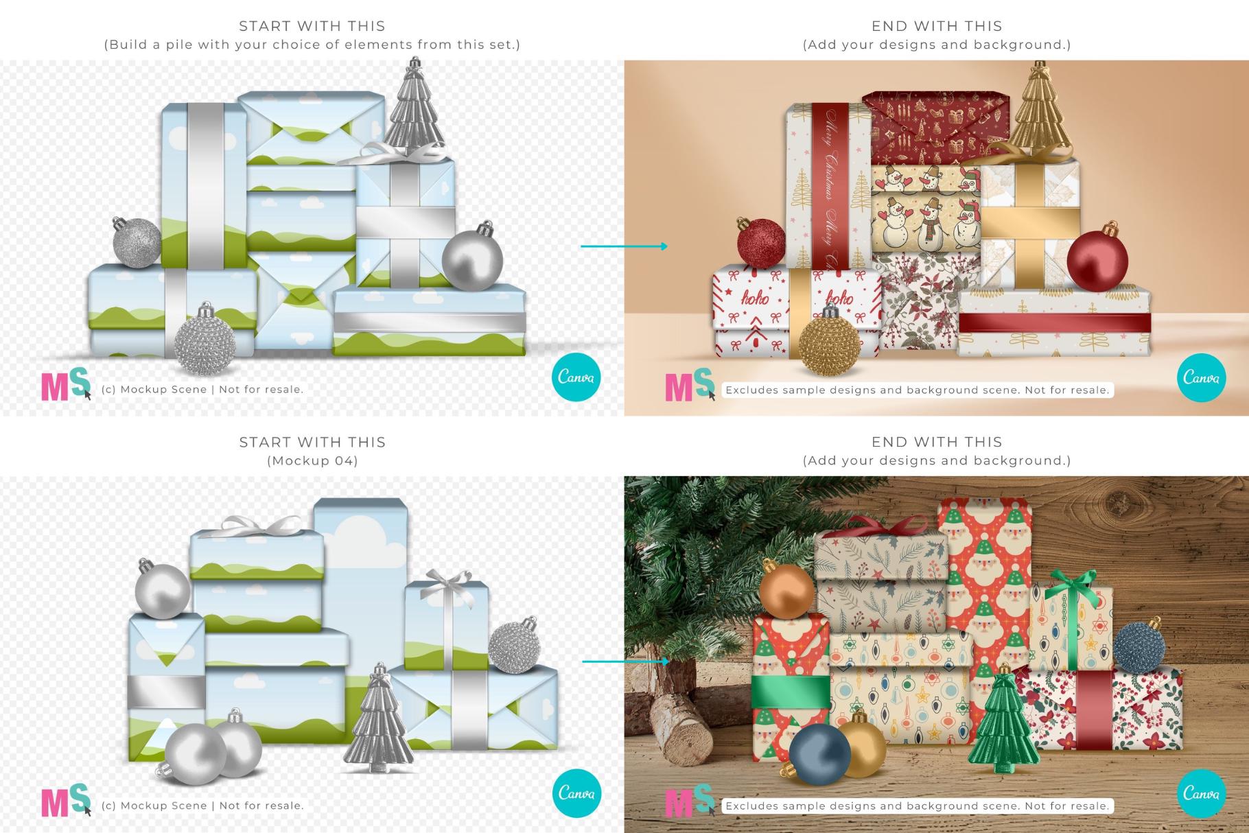 Christmas Gift Stacks Canva Mockup Set for Festive Surface Pattern ...
