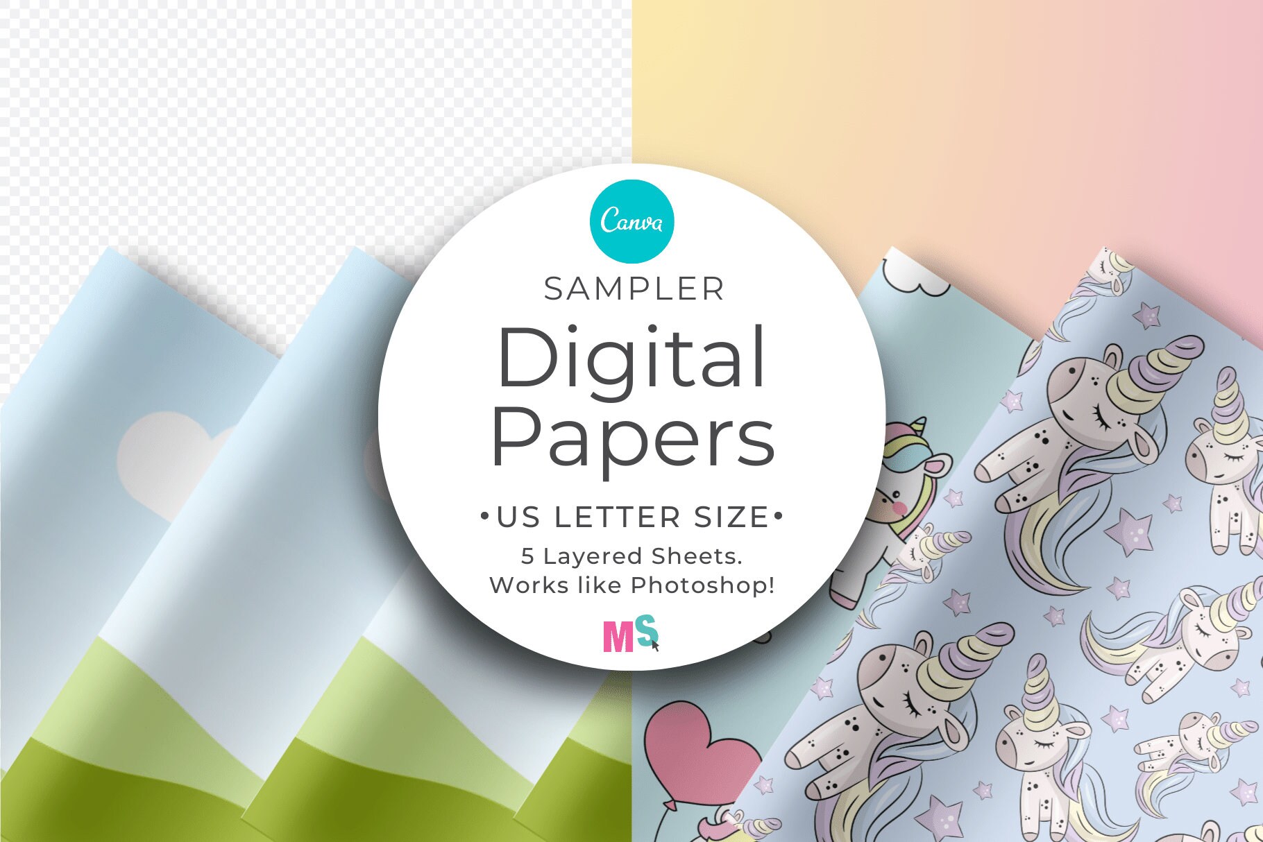 Digital Paper Mockup Sampler for Canva US Letter Printable Papers Wall ...