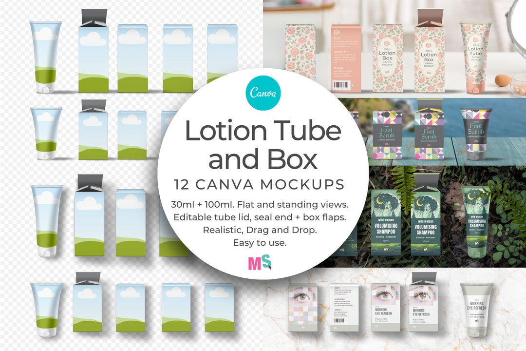 Lotion Tube and Box Canva Mockup Template for Cosmetic Packaging ...
