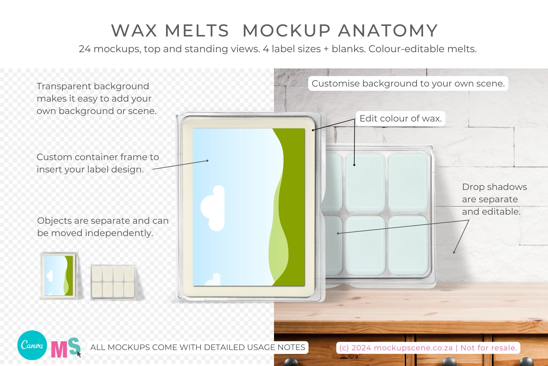 Wax Melts Mockup for Canva Label Soy Wax Tarts 8pc Clam Shell Snap Bars ...