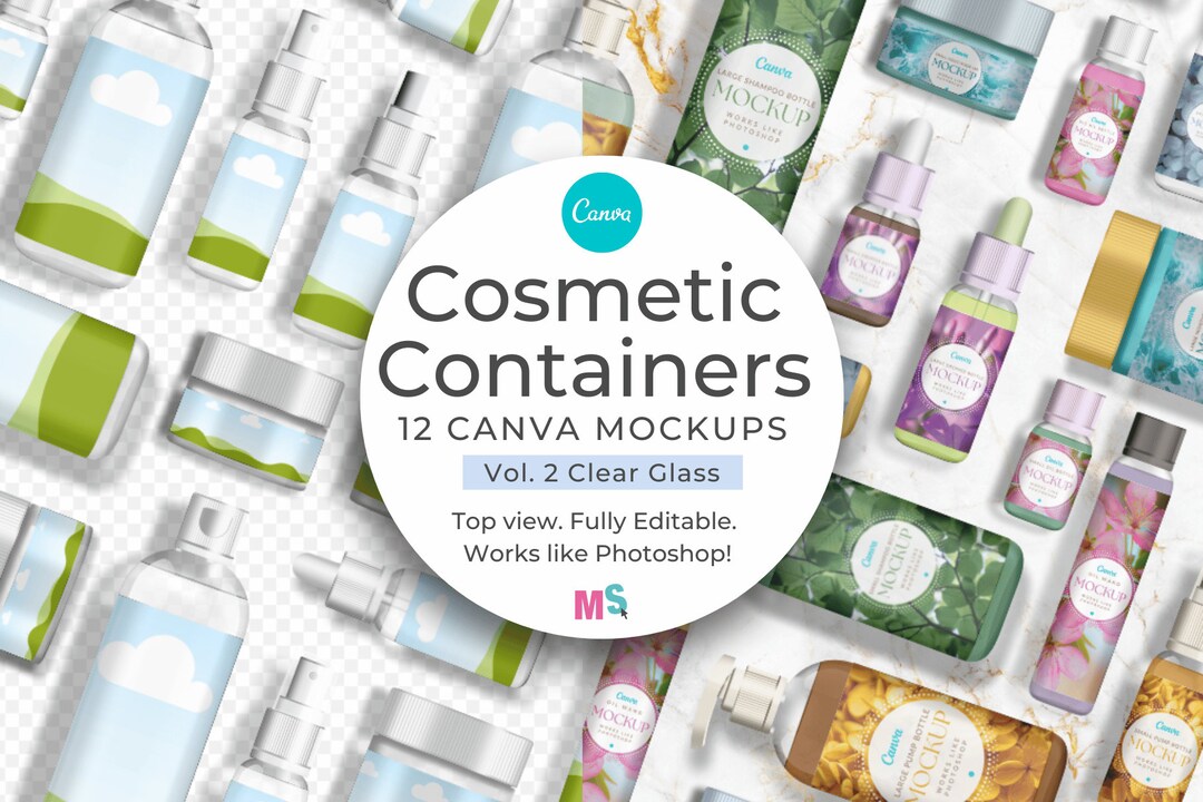 Cosmetic Container Canva Mockups Template Clear Glass Bottles for Label ...