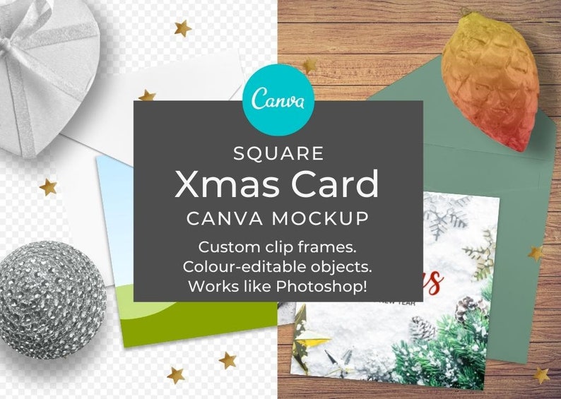 Square Christmas Card Mockup Canva Template - Etsy