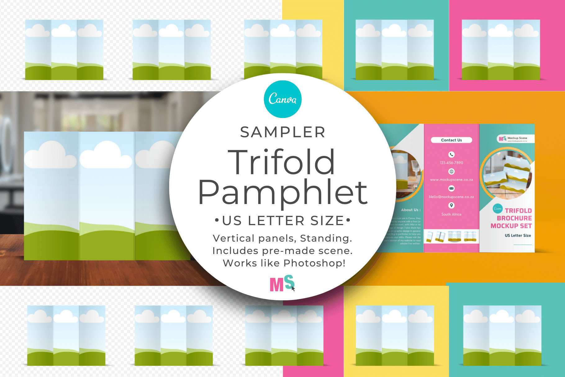 Trifold Pamphlet Mockup Sampler for Canva US Letter Brochure Design ...