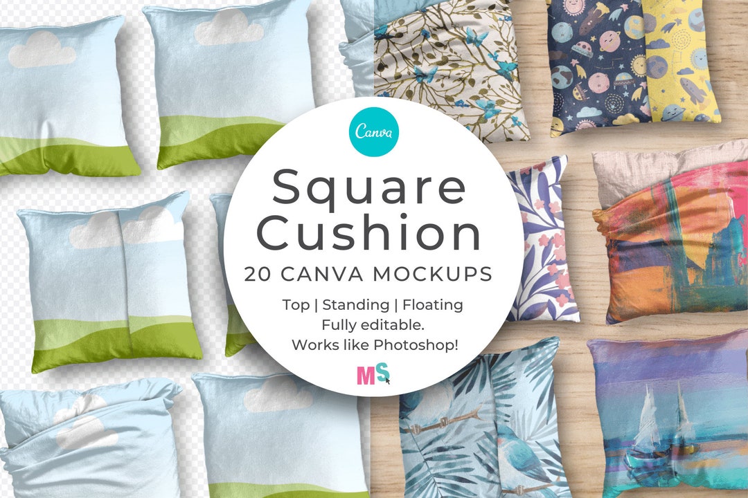 Square Cushion Mockup for Canva Scatter Cushion Pillow Case Throw ...