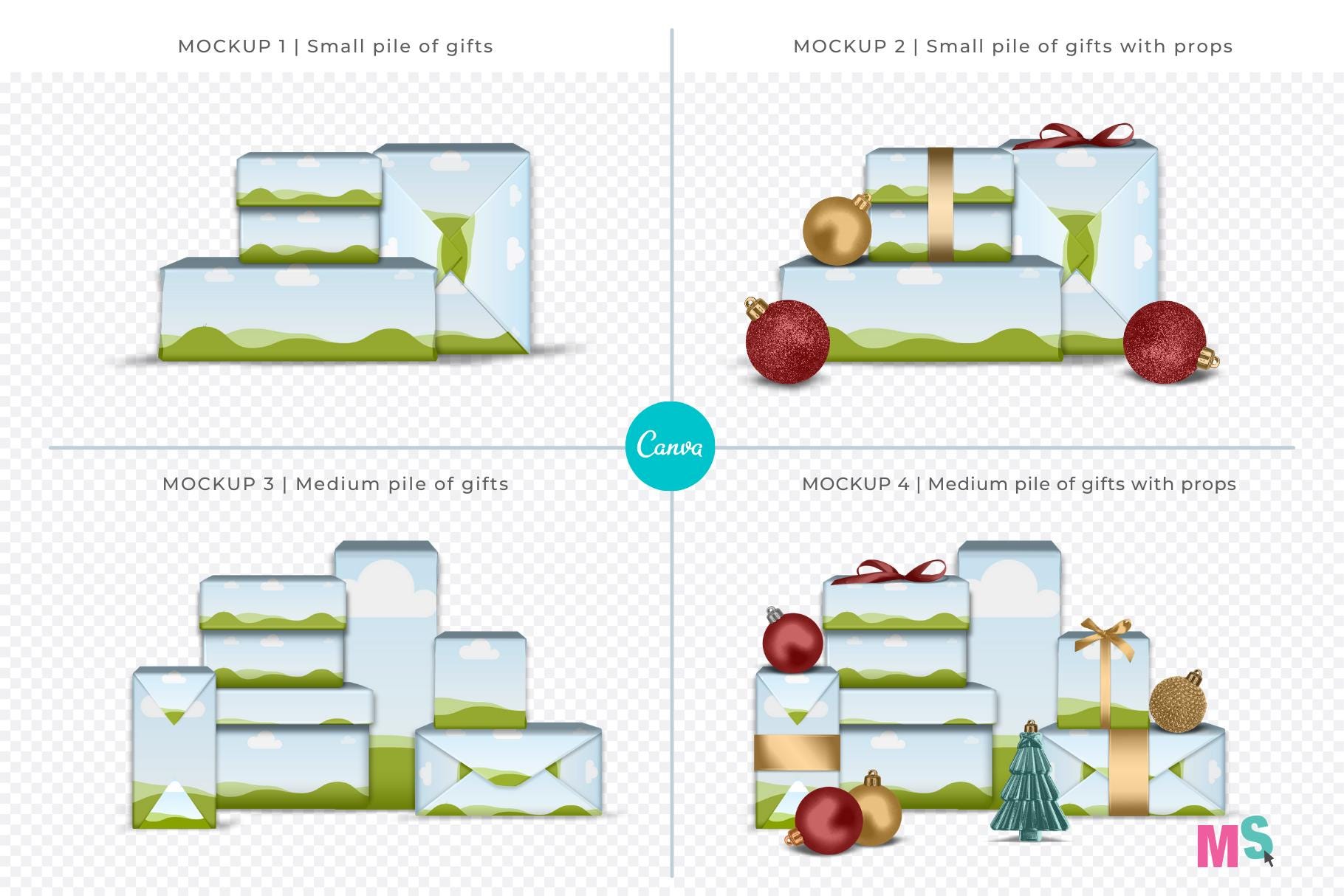 Christmas Gift Stacks Canva Mockup Set for Festive Surface Pattern ...