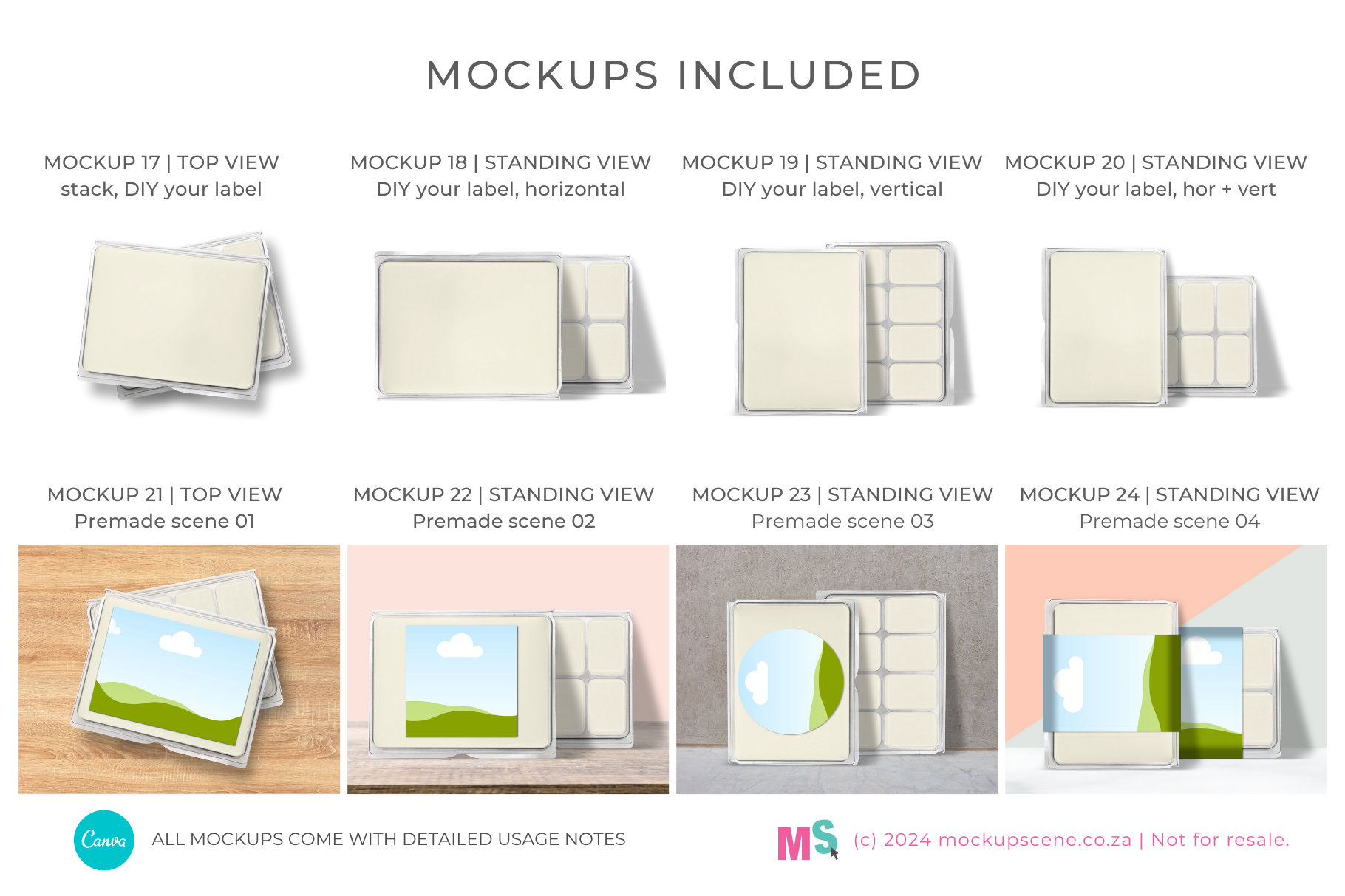 Wax Melts Mockup for Canva Label Soy Wax Tarts 8pc Clam Shell Snap Bars ...
