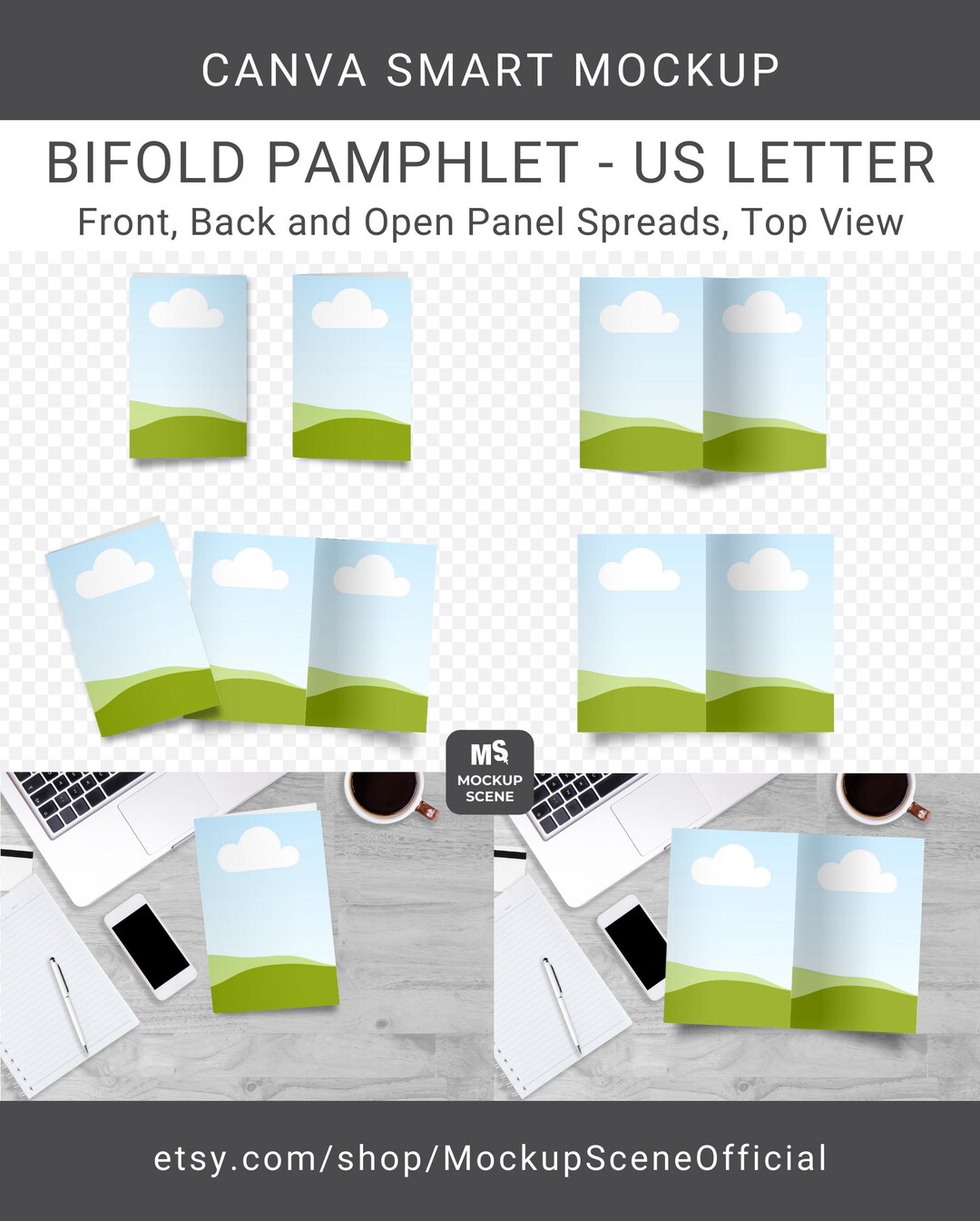 Bifold Pamphlet US Letter Folded Canva Smart Mockup, for Business ...