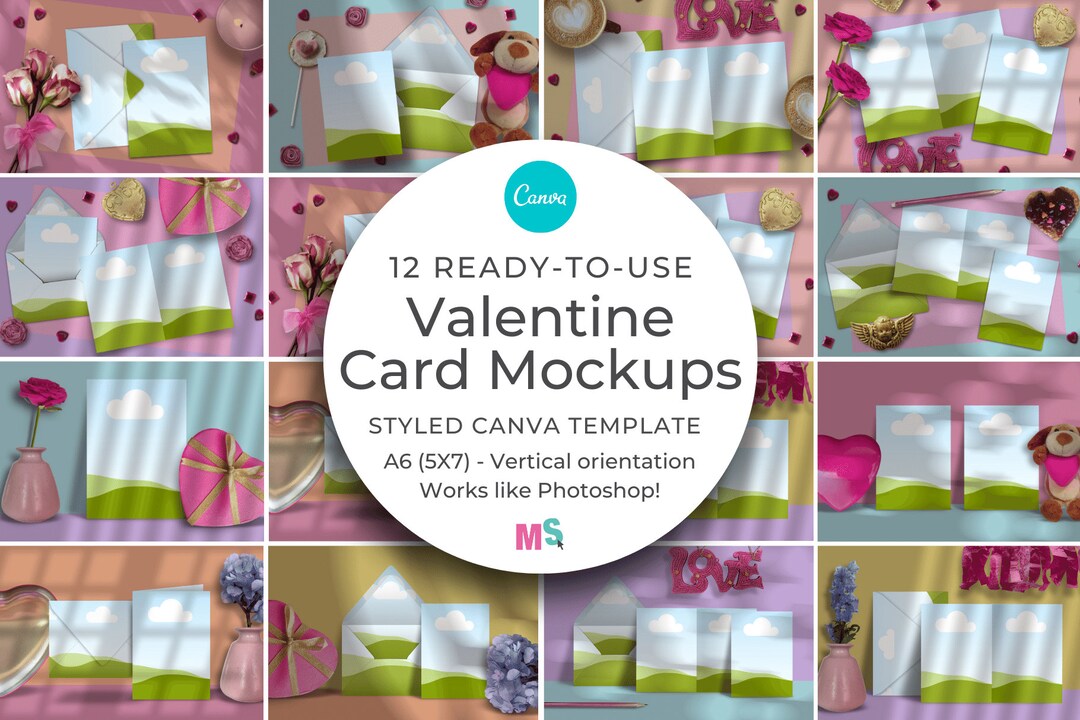 Styled Valentine Card Mockups for Canva 5x7 Printable Mock up for ...