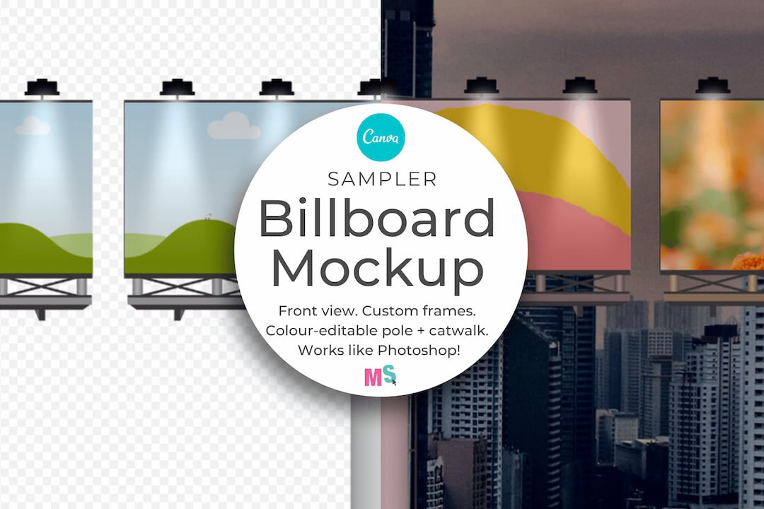 Night Time Billboard Mockup for Canva Sampler Template Hoarding Mockup ...
