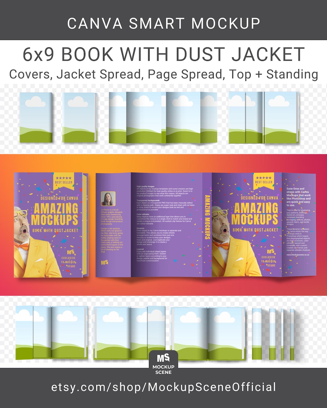 6x9 Book Dust Jacket Canva Smart Mockup for Print, PDF and Epub ...