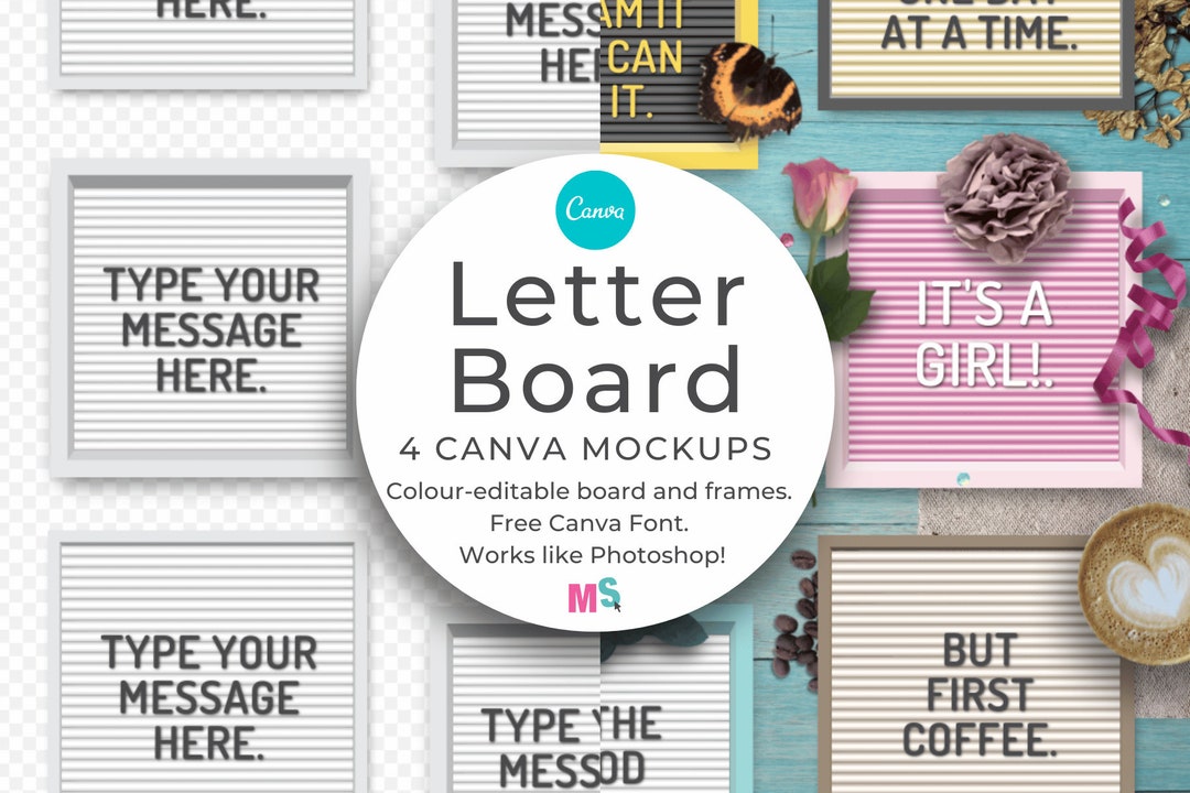 Letter Board Smart Mockup Canva Template, Square Frame to Display ...