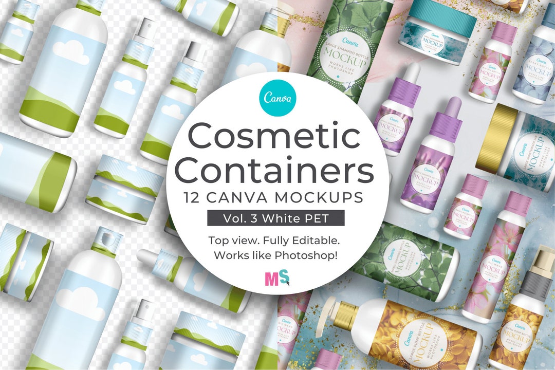 Cosmetic Container Mockup Canva Template Canva White PET Bottles Mockup Canva Beauty Mockup ...