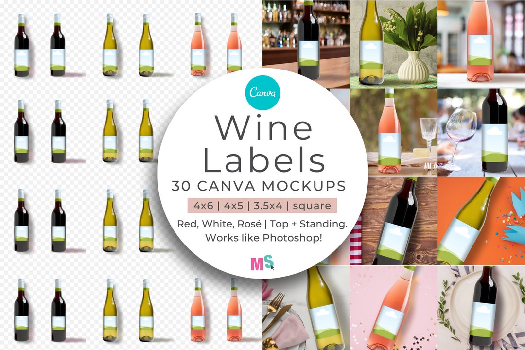 Wine Label Canva Mockup Set 4x6 4x5 3.5x4 Square White Red Rosé Canva ...
