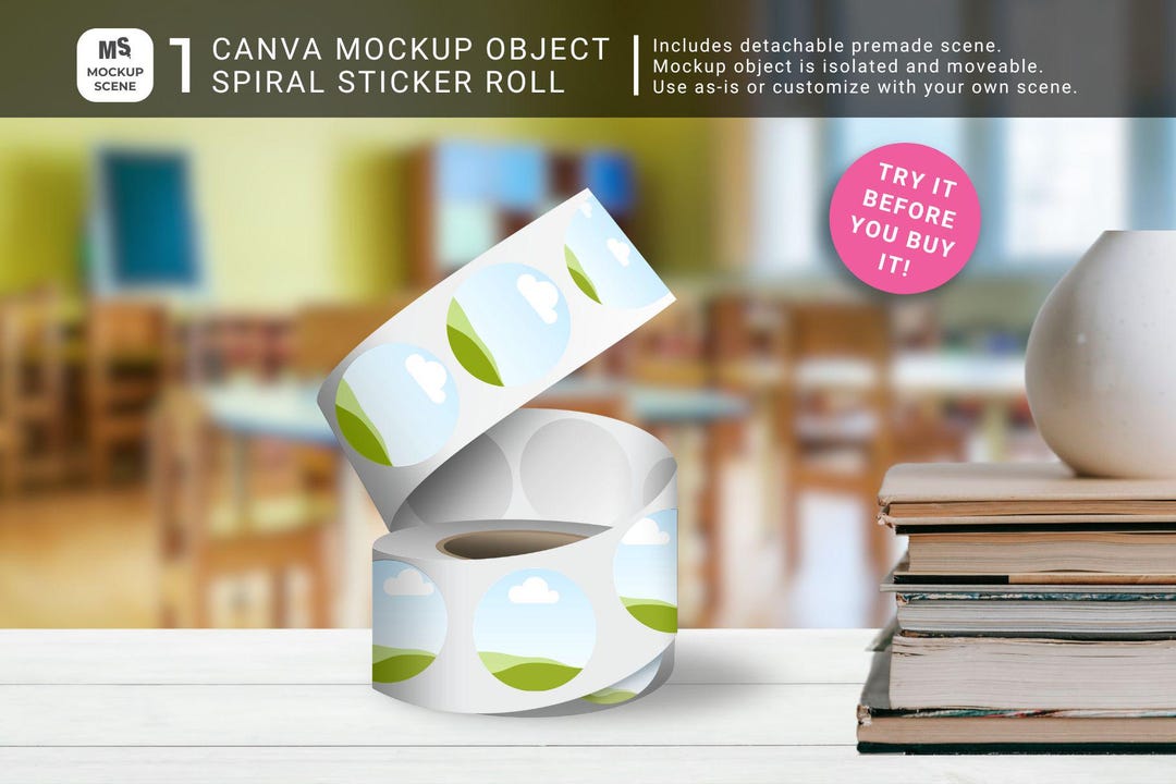 Spiral Sticker Roll Canva Mockups Round Label Circular Strip Stationery ...