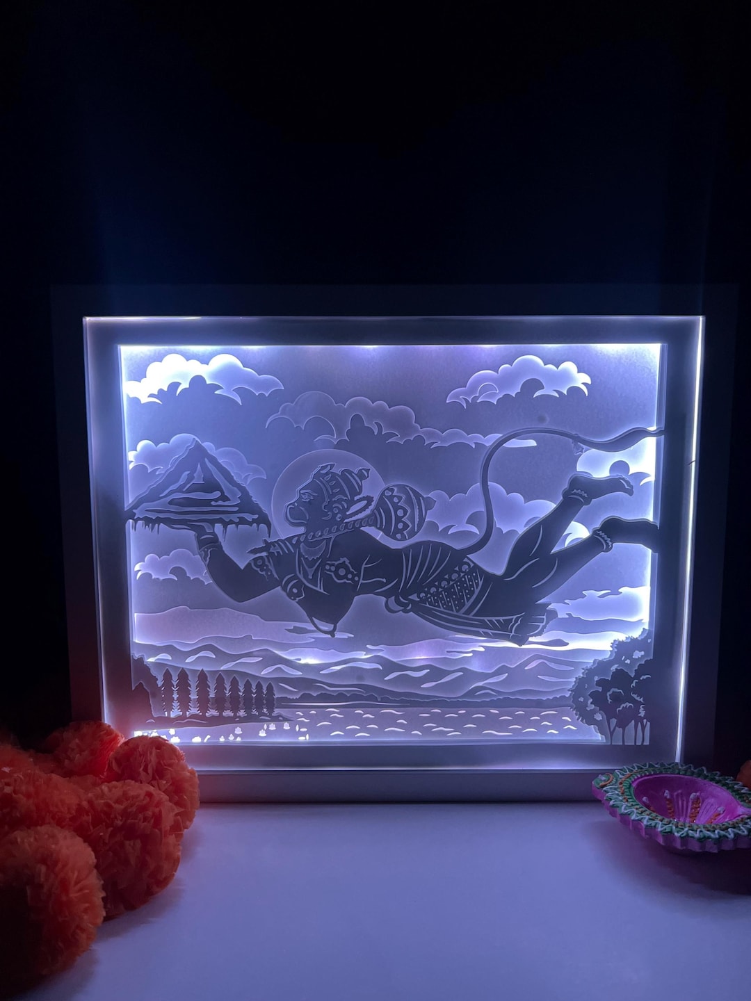 Hanuman Light Shadowbox Hanuman Chalisa, Hindu, South Asian, Gift ...