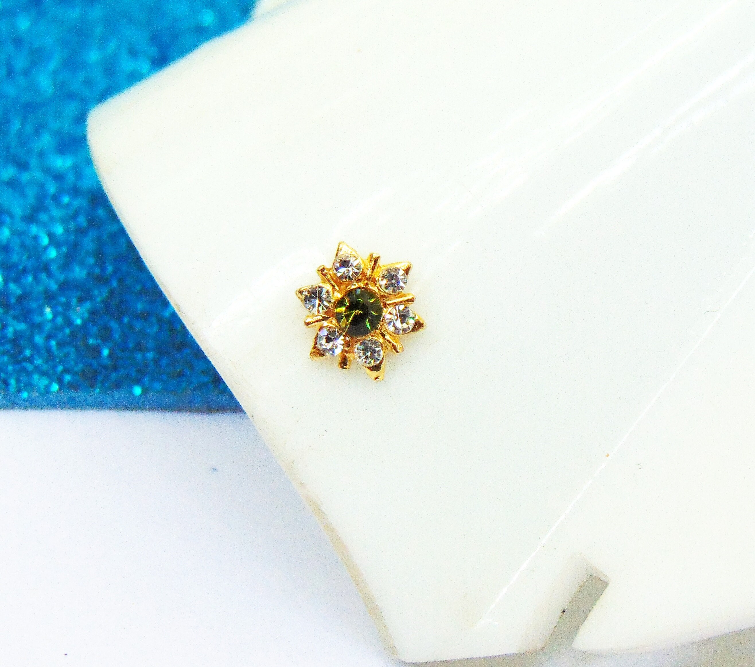 22K Gold Plated Flower Nose Stud Screw CZ Nose Stud Valentine Day Nose ...