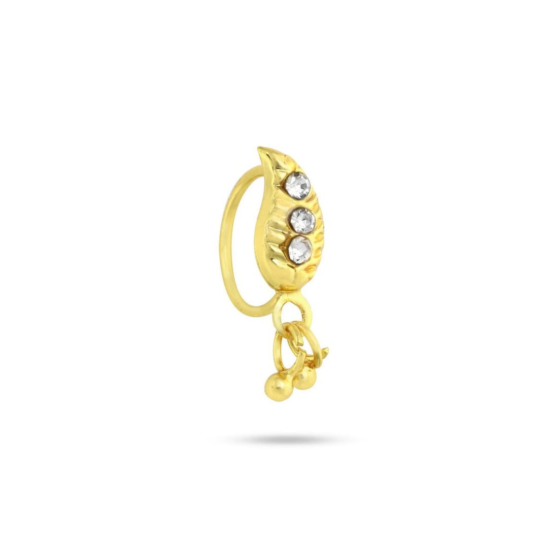 Indian Nose Pin 22K Gold Plated CZ Hoop Nose Ring Body Piercing Dangle ...
