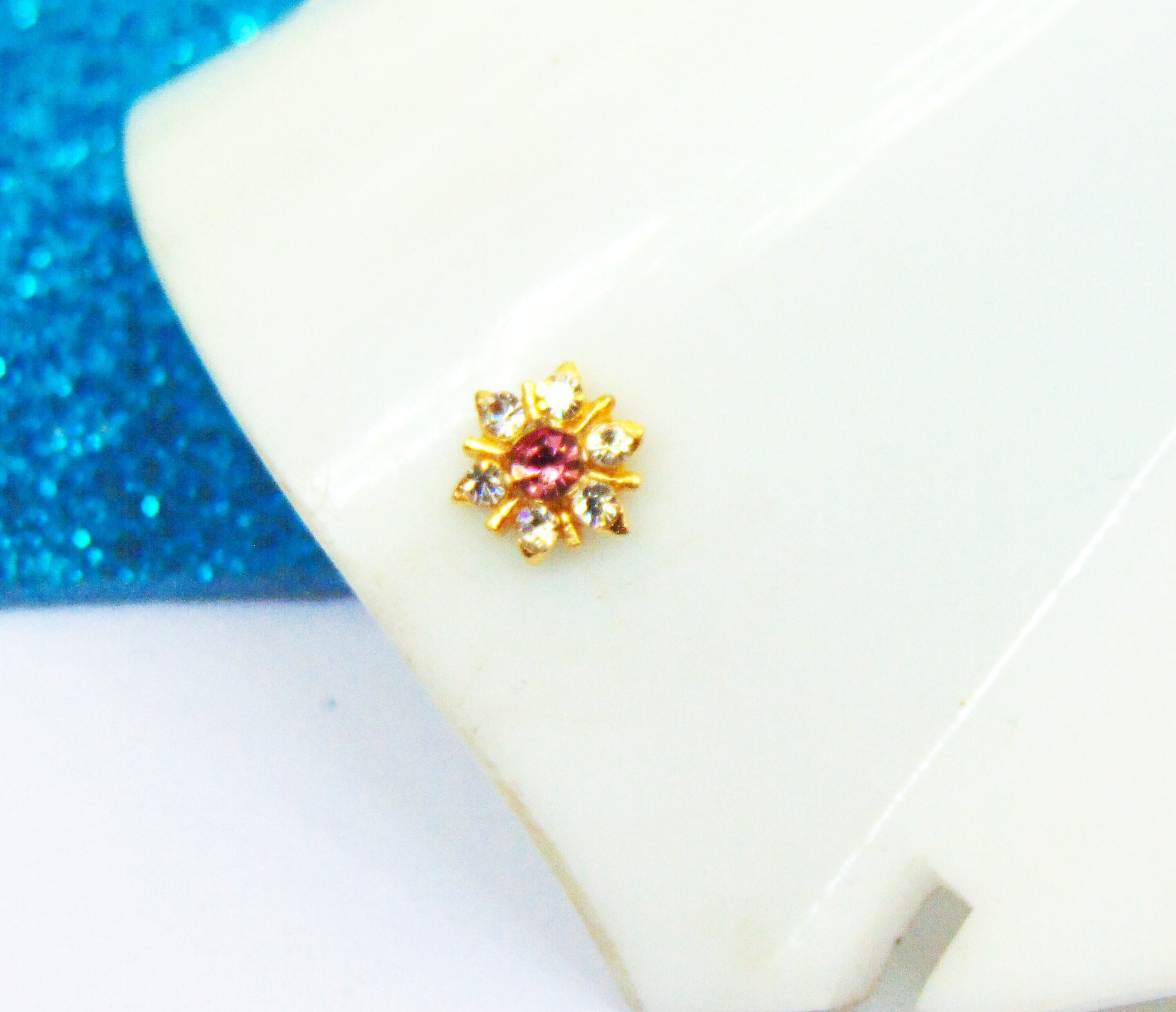 22K Gold Plated Flower Nose Stud Screw CZ Nose Stud Valentine Day Nose ...