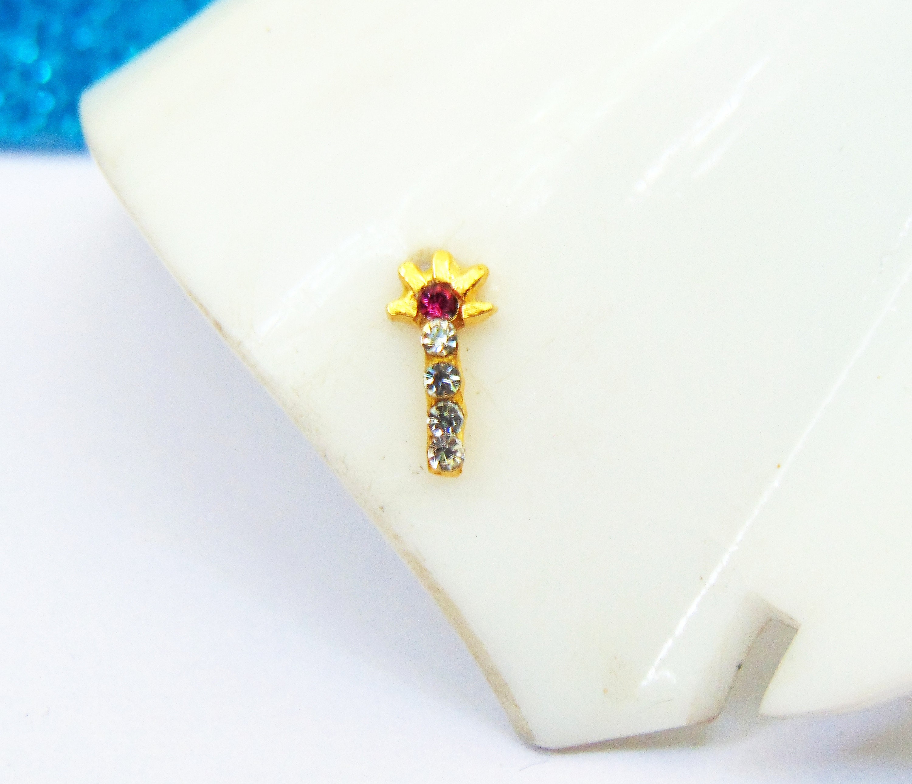 Pink Nose Dangle Nose Stud 22k Gold Plated AD Indian Nose Ring Women ...