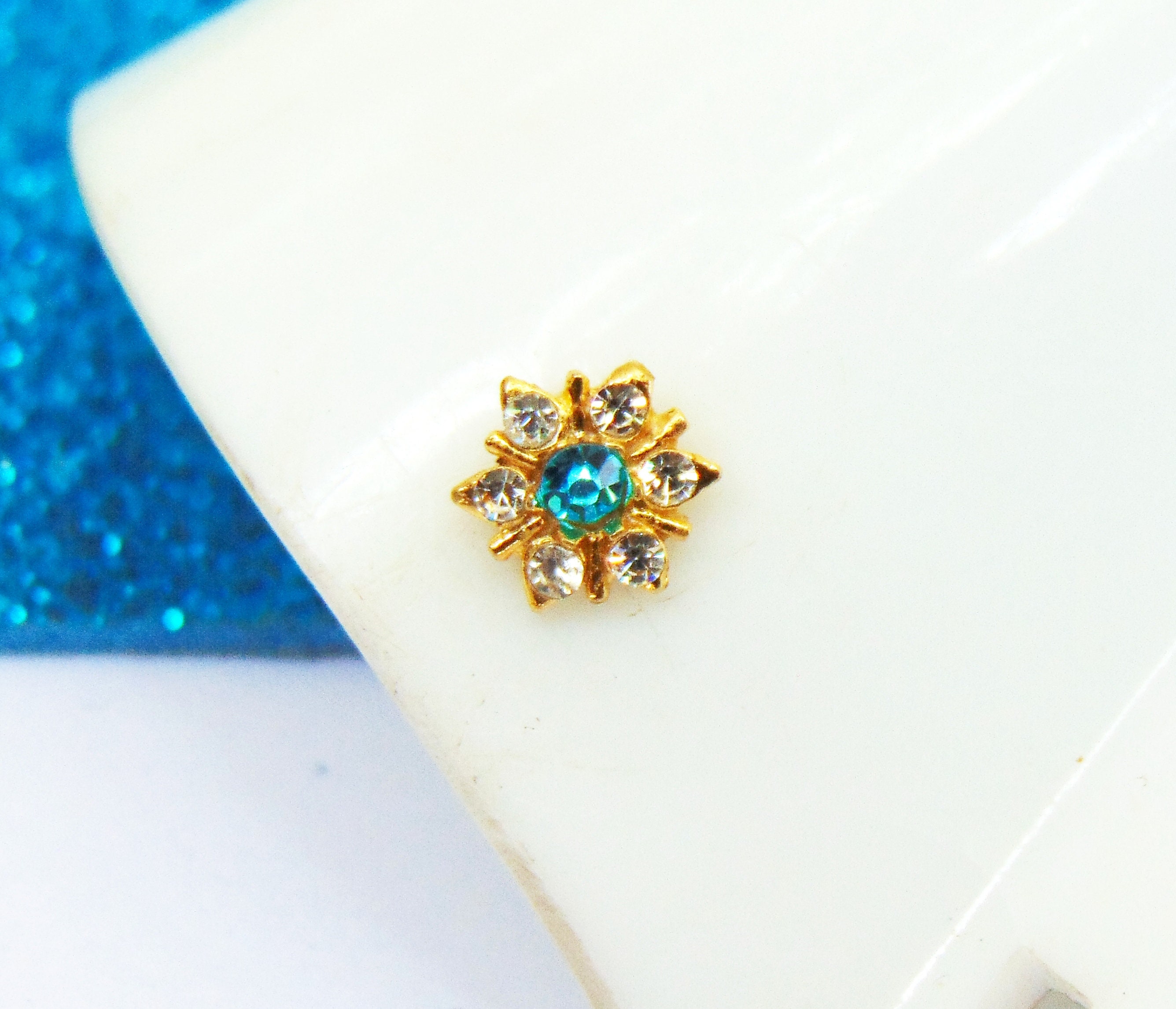 22K Gold Plated Flower Nose Stud Screw CZ Nose Stud Valentine Day Nose ...