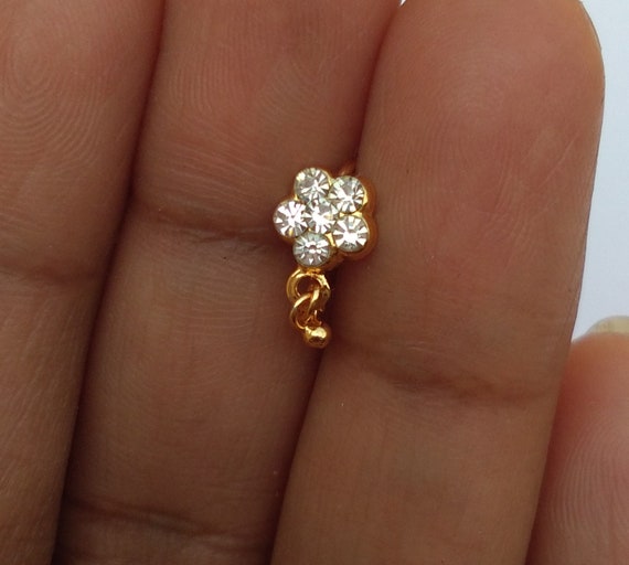 Indian Nose Pin 22K Gold Plated CZ Hoop Nose Ring Body - Etsy