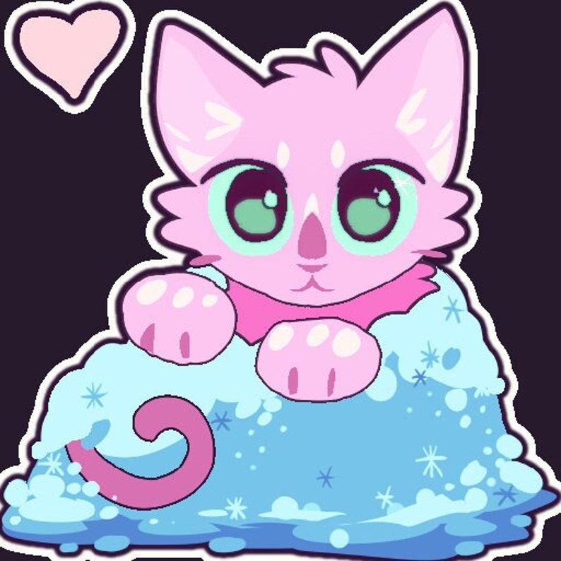 Animated Emote - Pastel Pink Cat - Winter Snow Kitty - Cold Love Heart ...