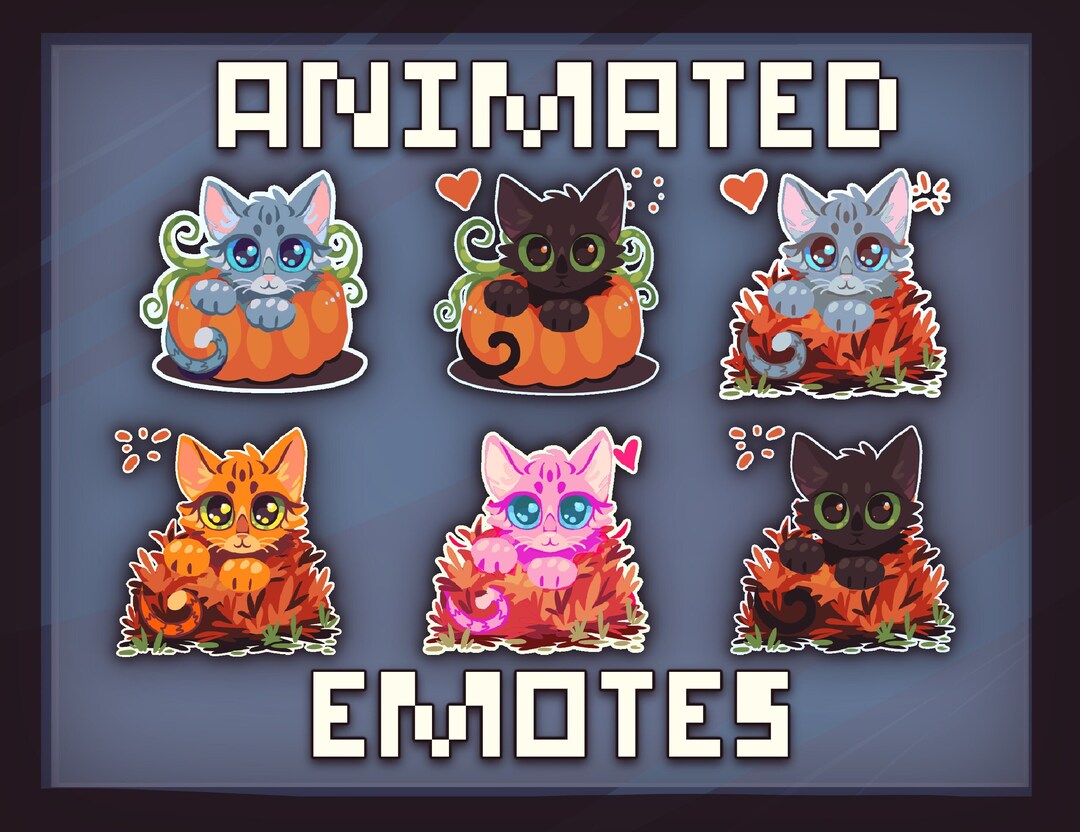 6 ANIMATED Emotes Bundle Cat Pack - Autumn/fall Kitty-love Heart-twitch ...