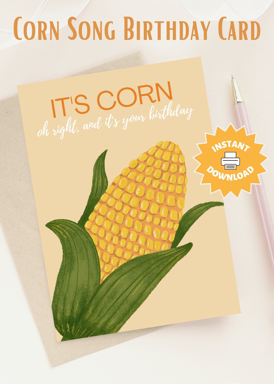 It's CORN Corn Song Birthday Card digital Download - Etsy