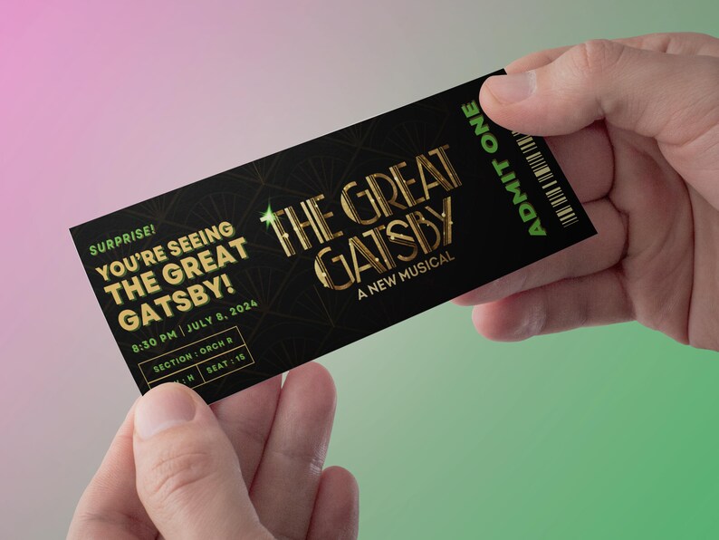 The Great Gatsby Editable Broadway Surprise Ticket, Custom Personalized ...