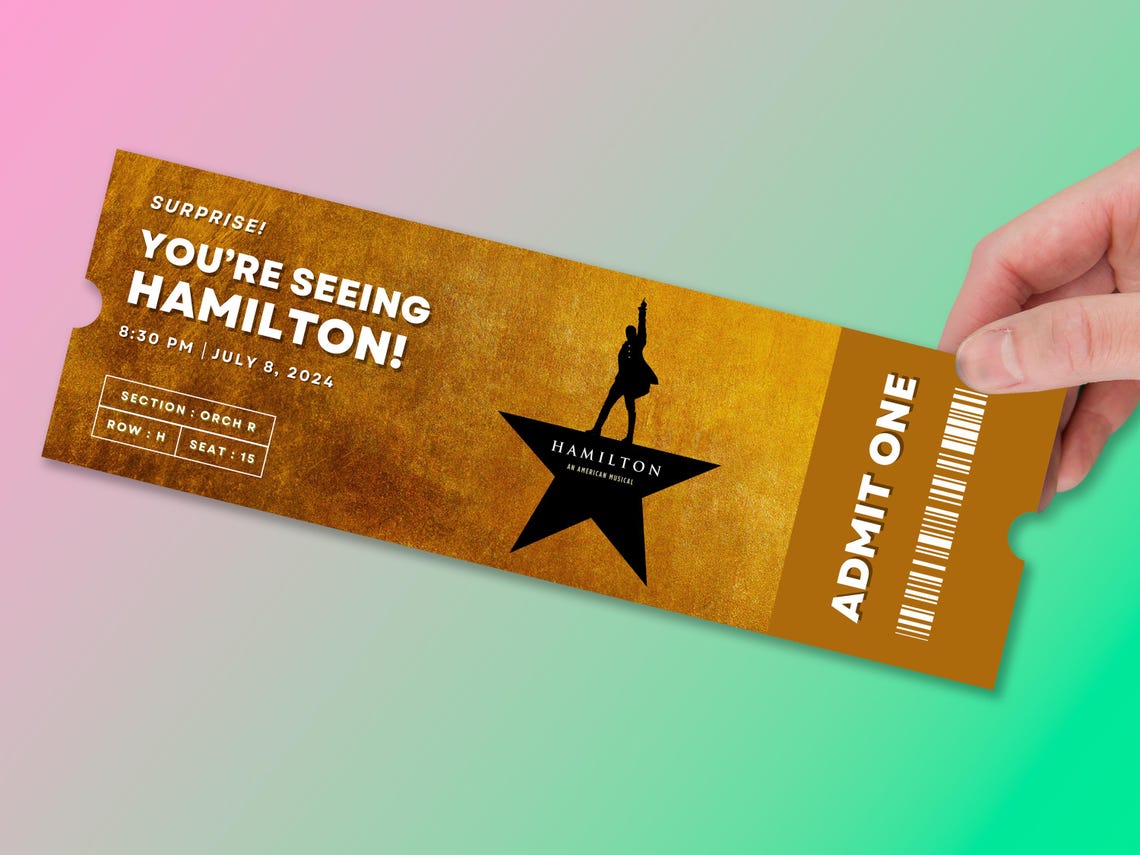 Hamilton Surprise Ticket: Editable Broadway Gift (canva Template) - Etsy