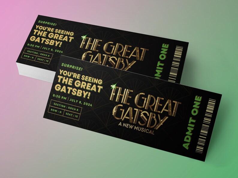 The Great Gatsby Editable Broadway Surprise Ticket, Custom Personalized ...