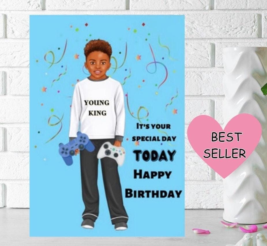 Black Boy Birthday Card, Kids Ethnic Greeting Card, Birthday Card for ...