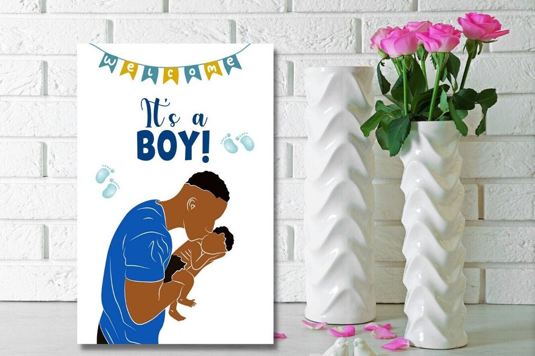 Black Man Newborn Baby Boy Congratulations Card, Ethnic Baby Boy Card ...