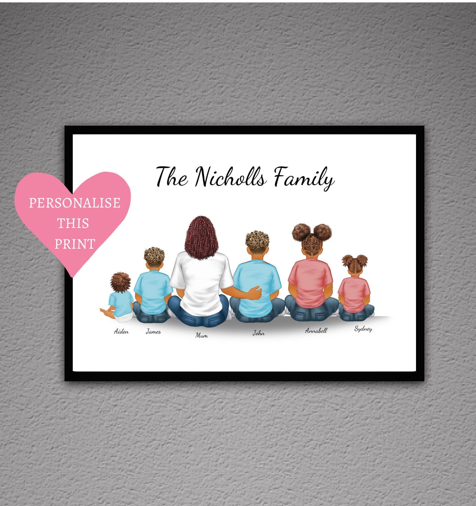 PERSONALISED Family Portrait Print, Custom Family Portrait Wall Art ...