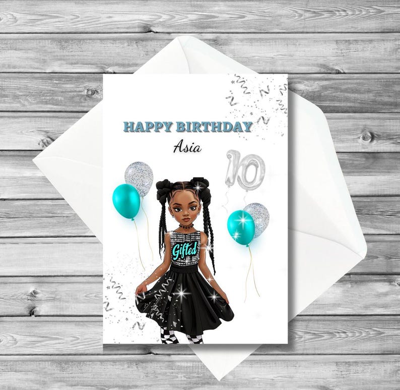 Black Girl Birthday Card, Kids Ethnic Greeting Card, Greeting Card for ...